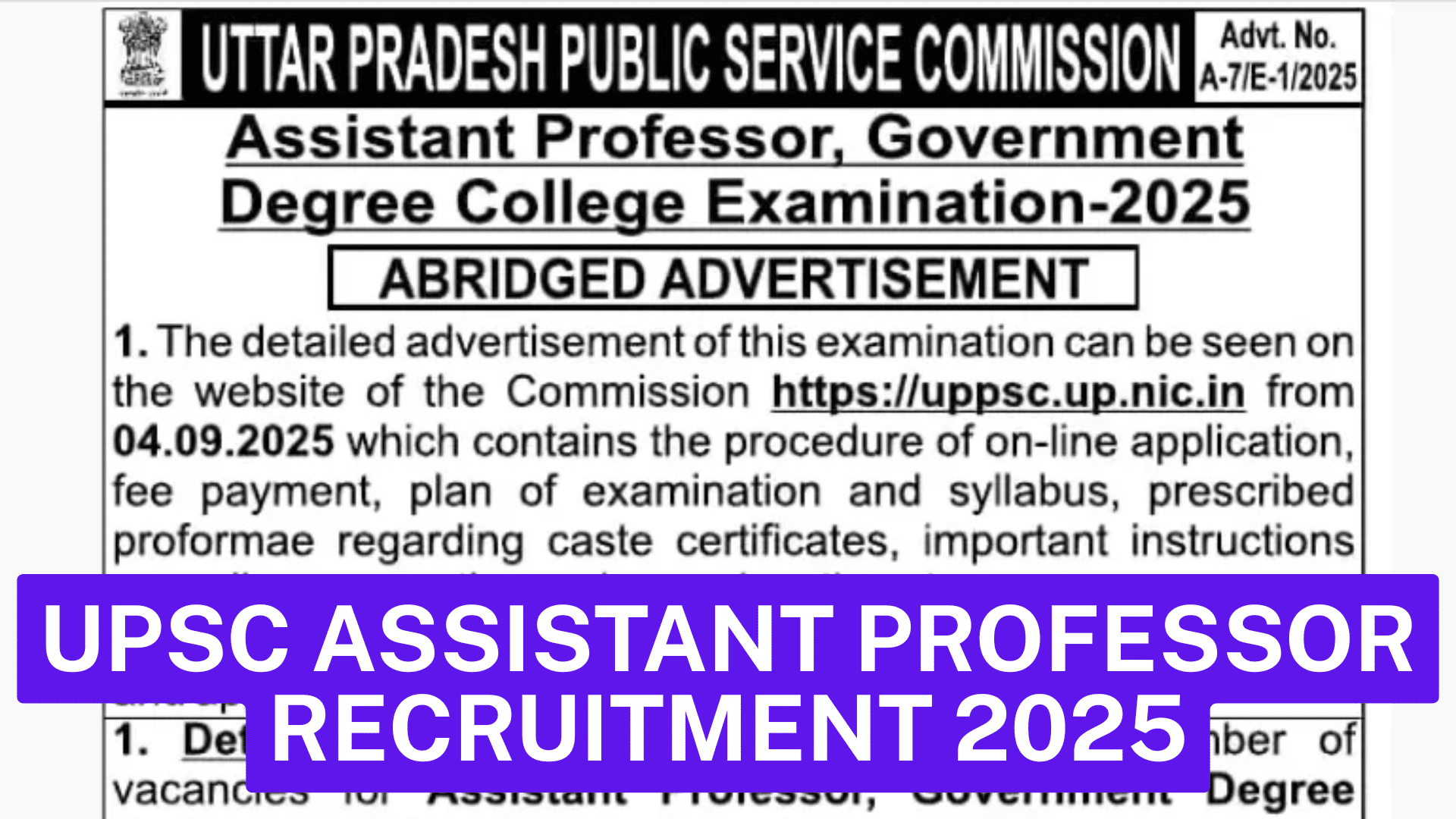 UPSC Assistant Professor Recruitment 2025 Last Date to Apply